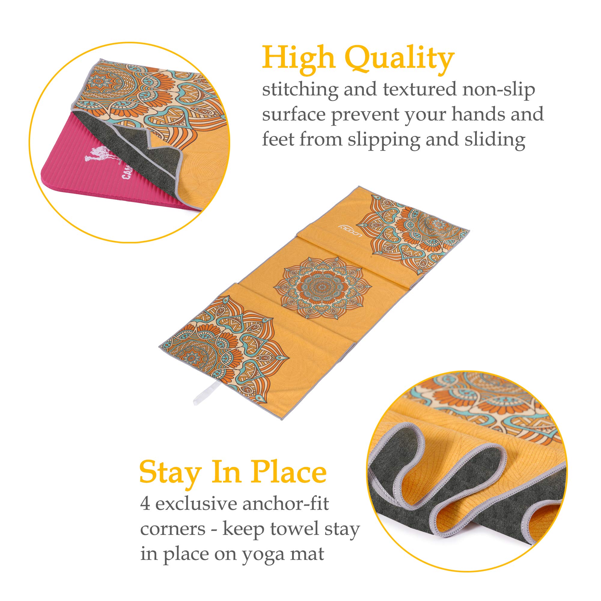 UCOOLY Yoga Towel,100% Grippy MicrofiberYoga Mat Sizes Yoga Mat Towel Ideal for Hot Yoga, Bikram,Sweaty Practice