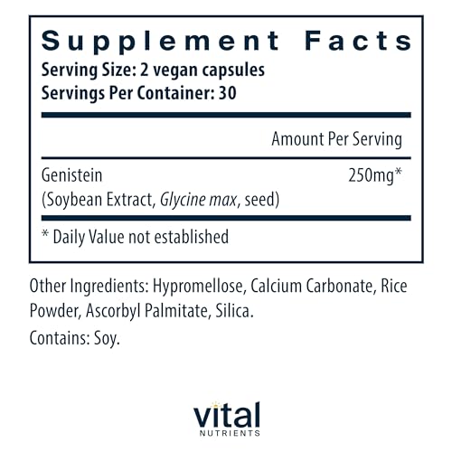 Vital Nutrients Genistein | Easily Absorbed Isoflavones for Bone Health Support* | Vegan Supplement | Gluten and Dairy Free | Non GMO | 60 Capsules
