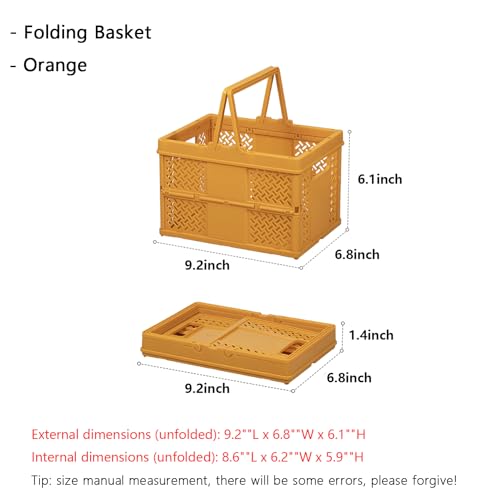 Xhwykzz 4-Pack Plastic Baskets with Handle, Folding Pastel Crates for storage, Storage Basket for kitchen living-room Desktop Shelf Organizer (9.2""L x 6.8""W x 6.1"")