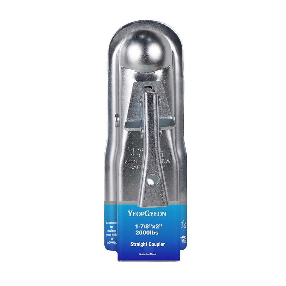 YEOPGYEON Straight Trailer Coupler for 1-7/8" Ball Size 2" Channel Size Capacity 2000LBS Zinc-Plated