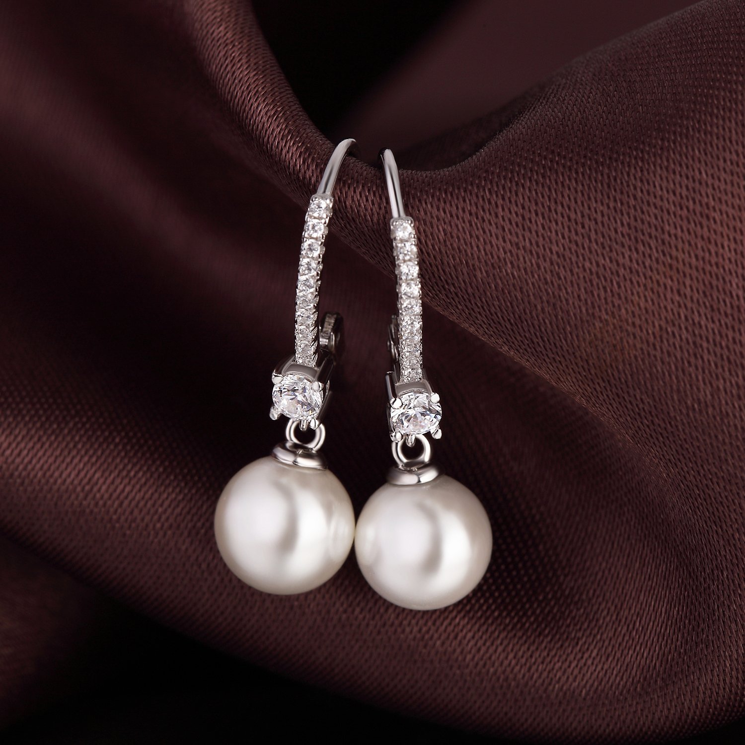ZowBinBin 925 Sterling Silver 10mm Pearl Earrings, Beautiful Black Pearl Earrings, White Pearl Dangle Earrings Hypoallergenic Drop Pearl Earrings C: Pearl Dangle Earrings 8mm