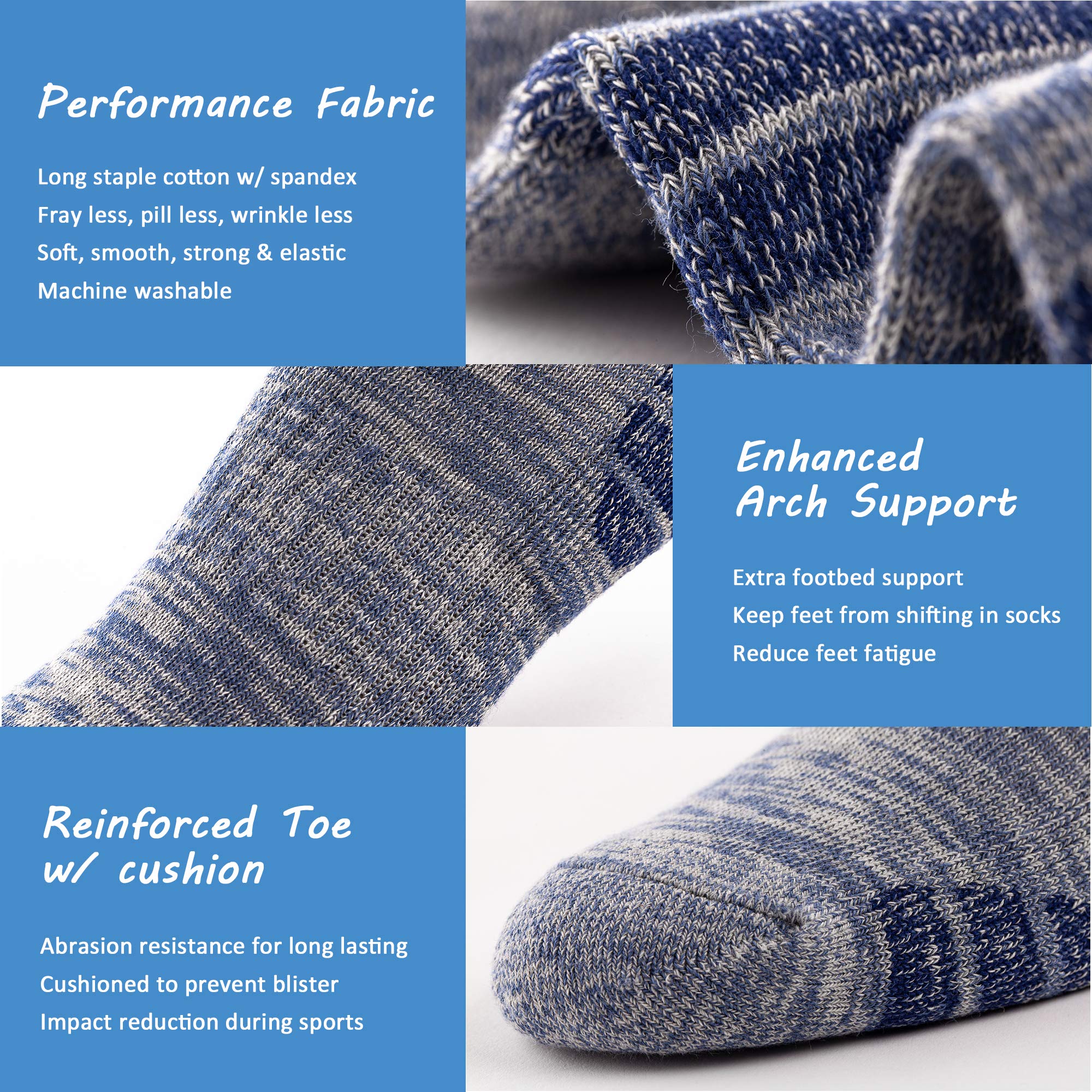 u&i Men's Performance Cushion Cotton Athletic Quarter Crew Socks