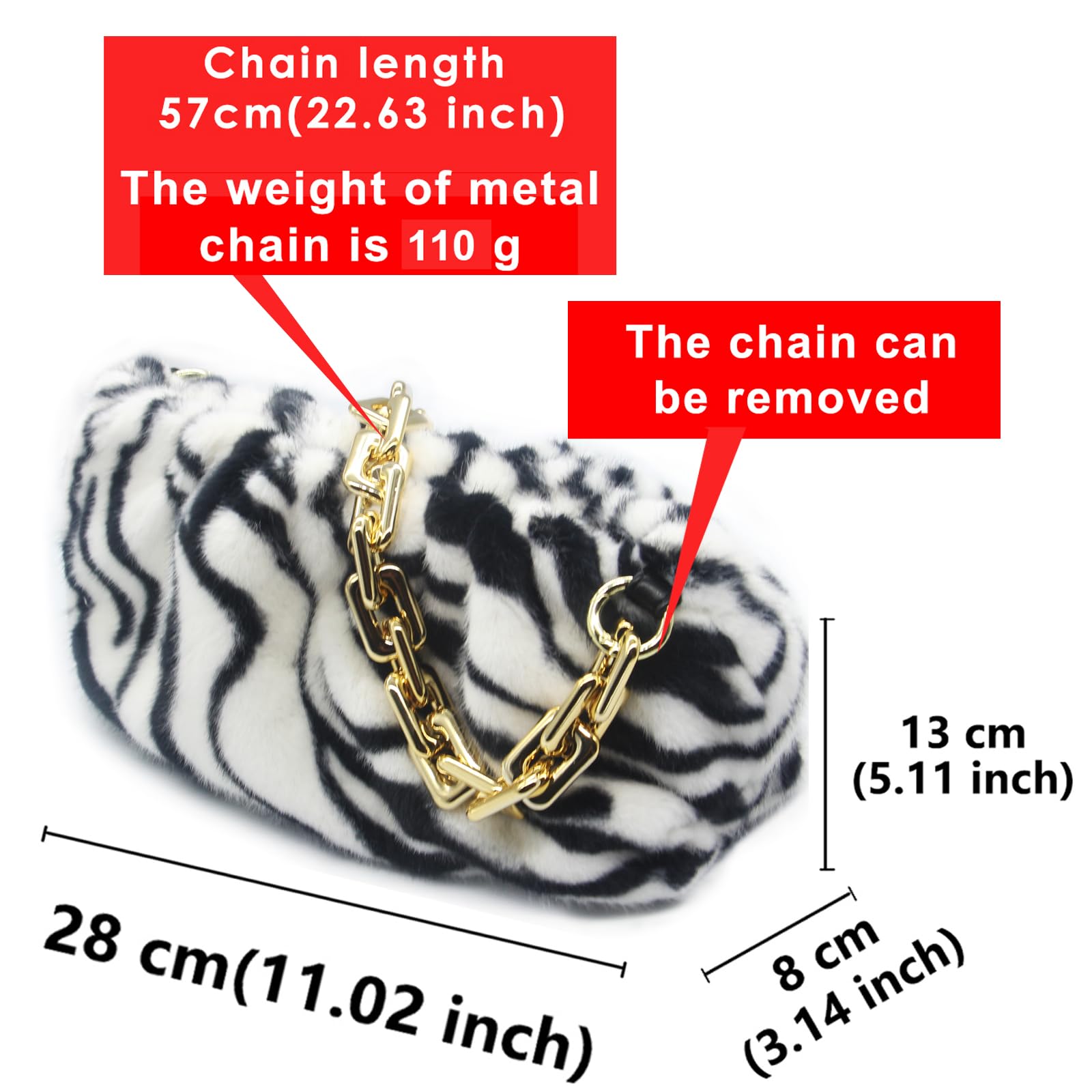 Women Faux Fur Cross body Shoulder Bag Cloud Shape Dumpling Bag Chain Clutch Dupe(Purple)