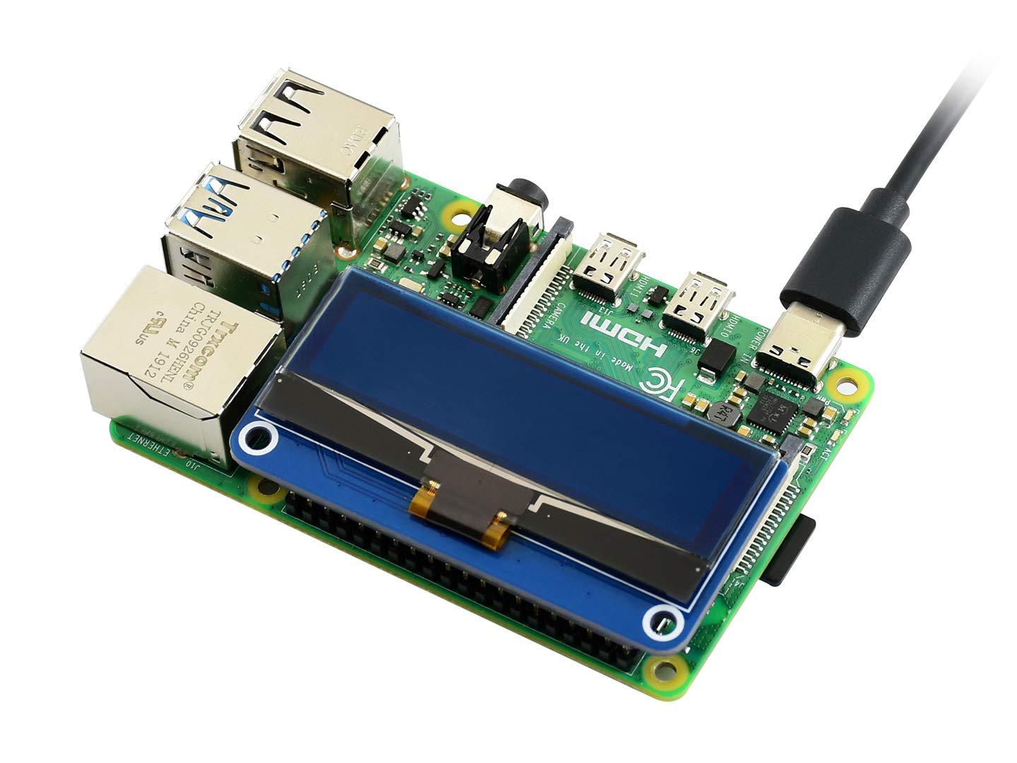 waveshare 2.23inch OLED Display HAT for Raspberry Pi 128×32 Pixels with Embedded 1305 Driver Communicating via SPI or I2C Interface.
