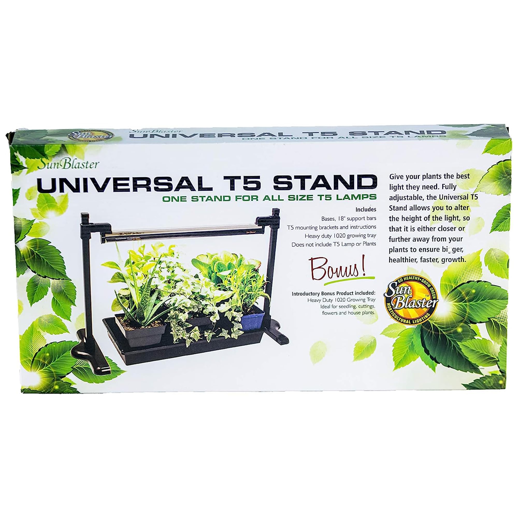 SunBlaster Universal Powder-Coated Aluminum Adjustable Lighting Stand with Heavy-Duty Plant Growing Tray, Fits All Size T5 Light Strips