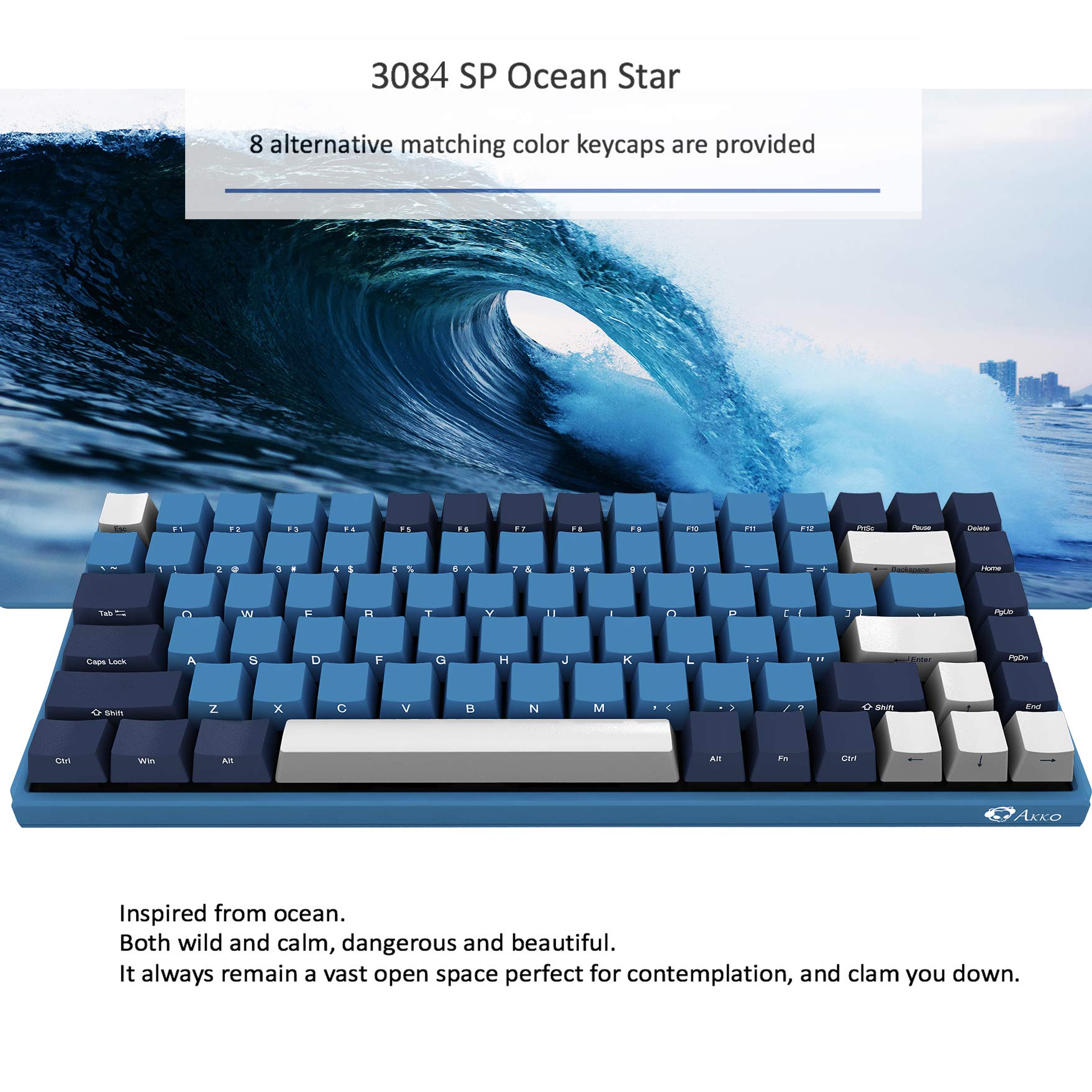 YUNZII AKKO 3084 Ocean Star Wired Mechanical Gaming Keyboard Cherry MX Switch PBT Keycap (Cherry MX Blue)