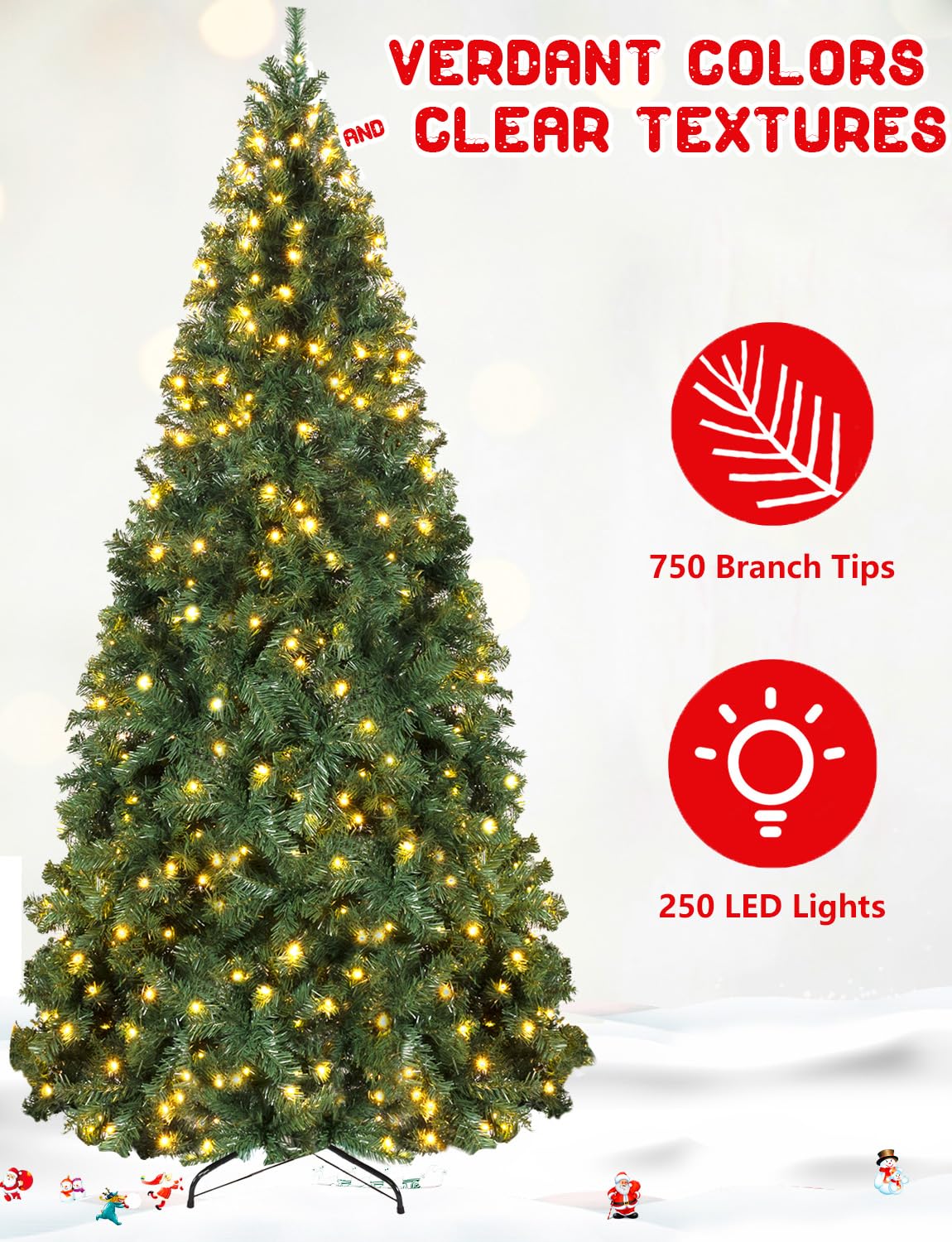 YouMedi 6.5ft Pre-Lit Artificial Holiday Christmas Spruce Tree with Lights - Premium Hinged Tree for Home, Office, Party Decoration - Metal Hinges & Foldable Base