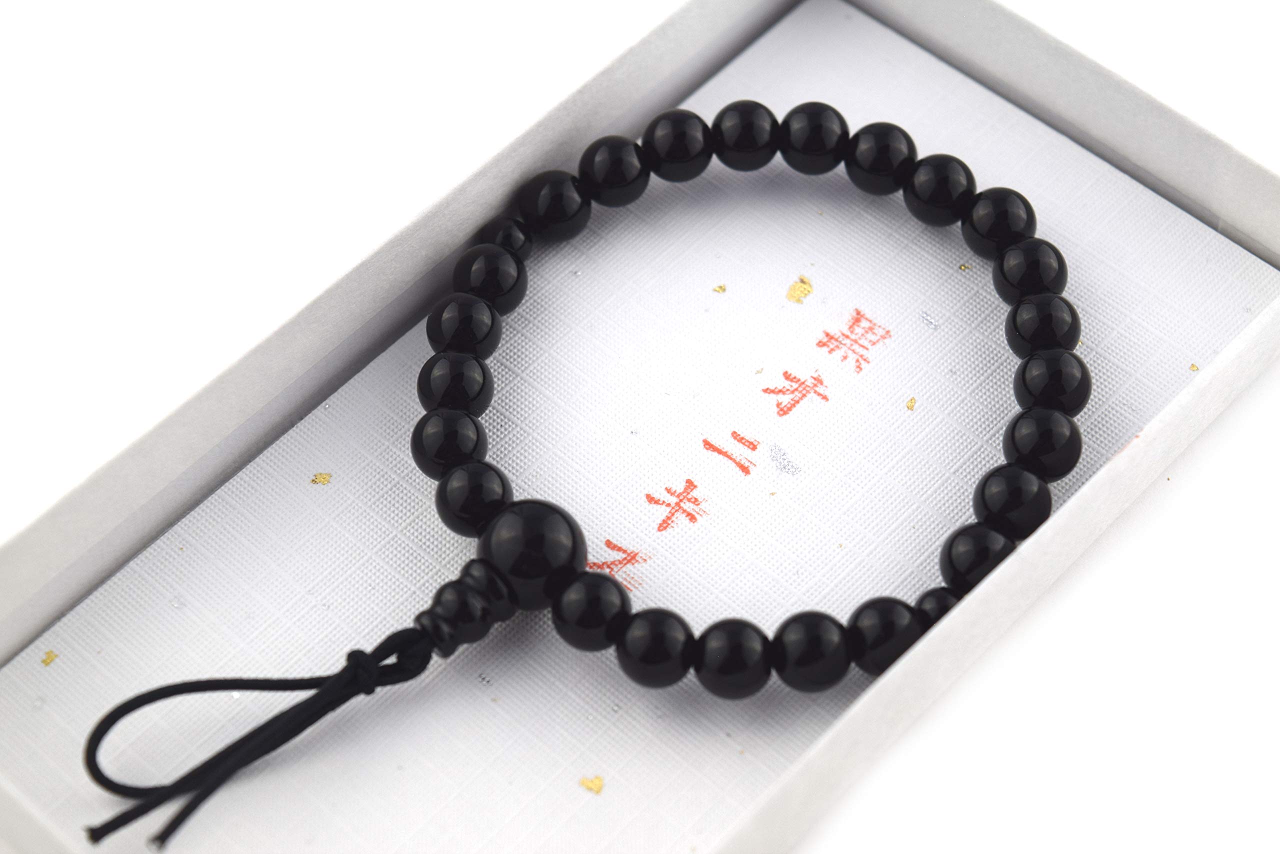 京都あさひ屋 Black Onyx Japanese Juzu Bracelet Rosary Prayer beads Handmade in Kyoto UDA54