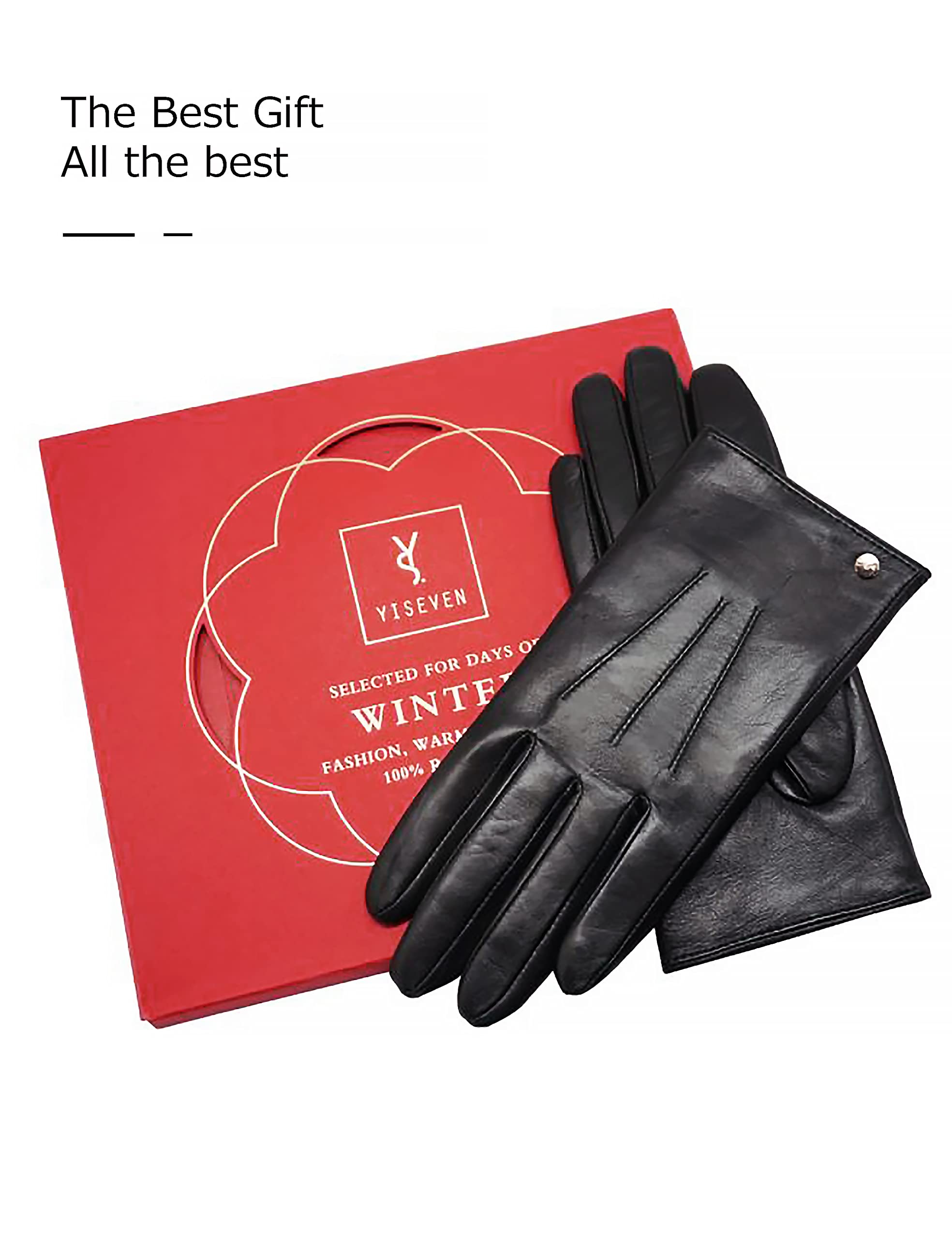 YISEVEN Women's Wool Lined Winter Genuine Leather Gloves Touchscreen Three Points Driving Elegant Dress Sheepskin Warm Fur Lining for Cold Weather Accessories New Year Gifts, Black Medium/7.0"