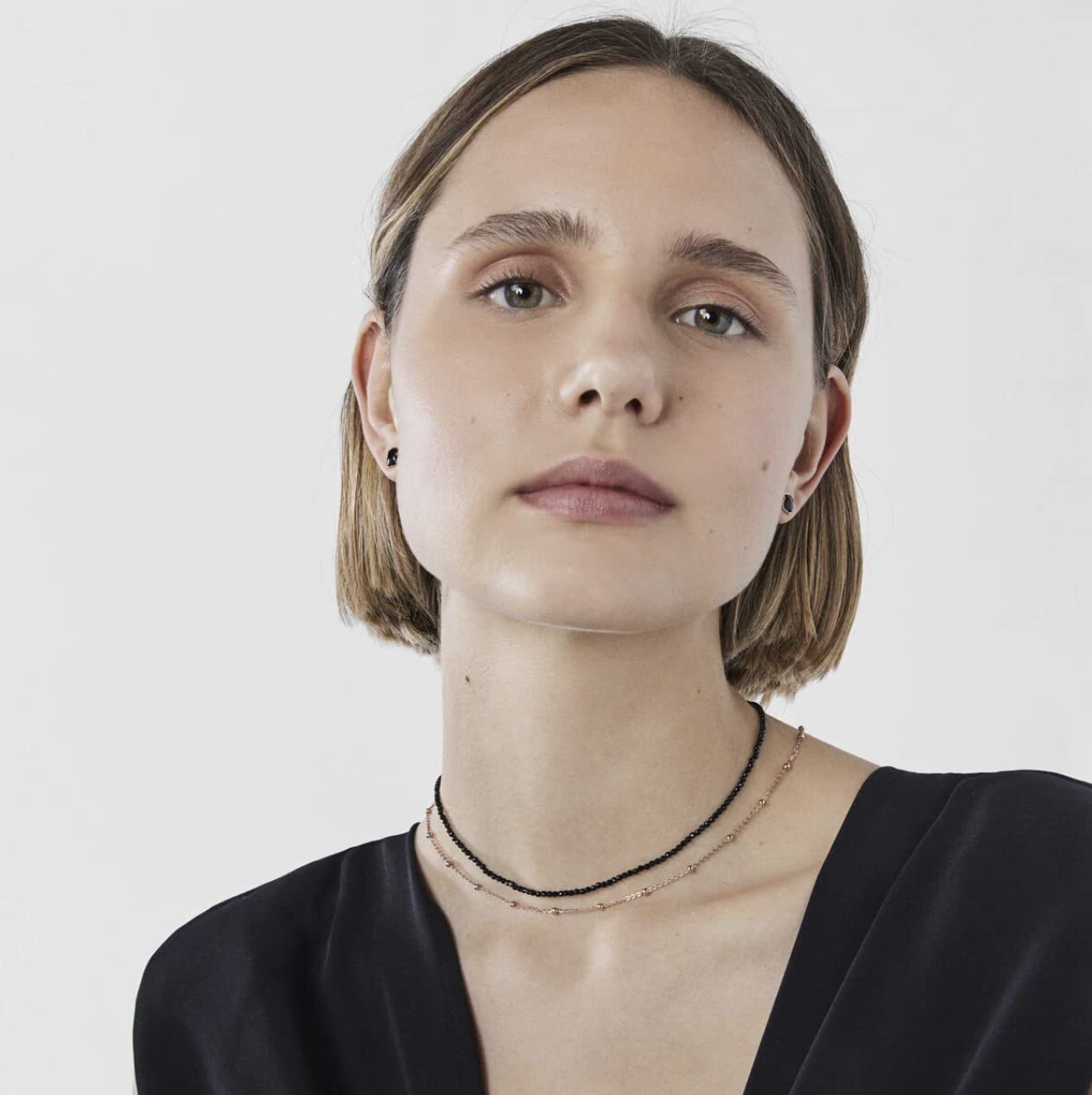 TOUS Rose Vermeil Silver Earrings for Women with Onyx & Bear Motif, Size: 0.7 cm. Motif Collection