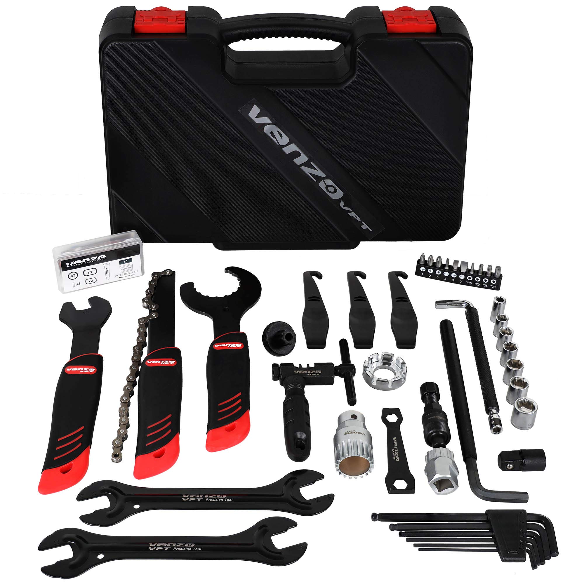 Venzo Bike Bicycle Repair Tool Kit - Quality Tools Kit Set for Mountain Bike Road Bike Maintenance in a Neat Storage Case Box
