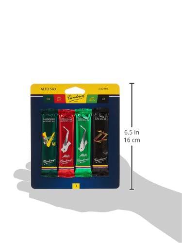 Vandoren SRMIXA3 Alto Sax Jazz Reed Mix Card includes 1 each ZZ, V16, JAVA and JAVA Red Strength 3