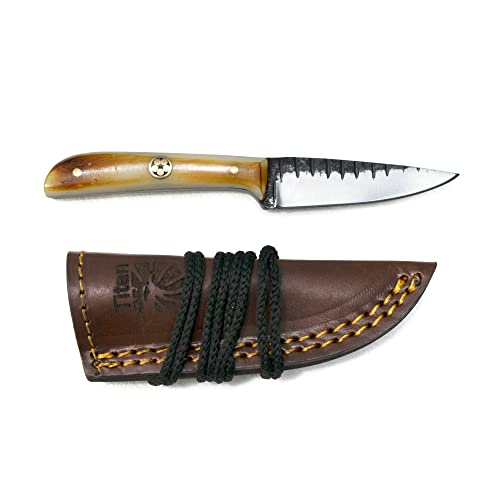 Titan International Knives Carbon Steel Skinning Knife TC-30 | Utility Neck Knife EDC | Leather Sheath with Neck String