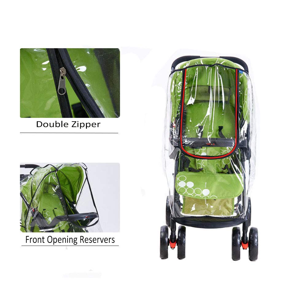 Universal Stroller Rain Cover with Zip Front Opening PVC Transparent Waterproof Wind Rain Weather Shield Protector for Pushchair, Buggy and Pram