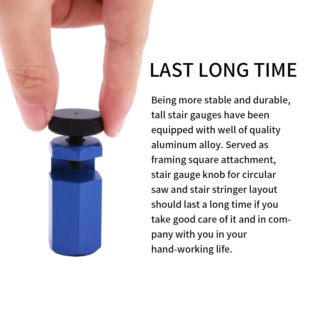 UXELY Stair Gauges for Framing Square, Tall Non-Slip Stops with Holder and Carabiner for Framing Square or Carpentry Square, Circular Saw Metal Stair Stringer Layout Tool(Blue)