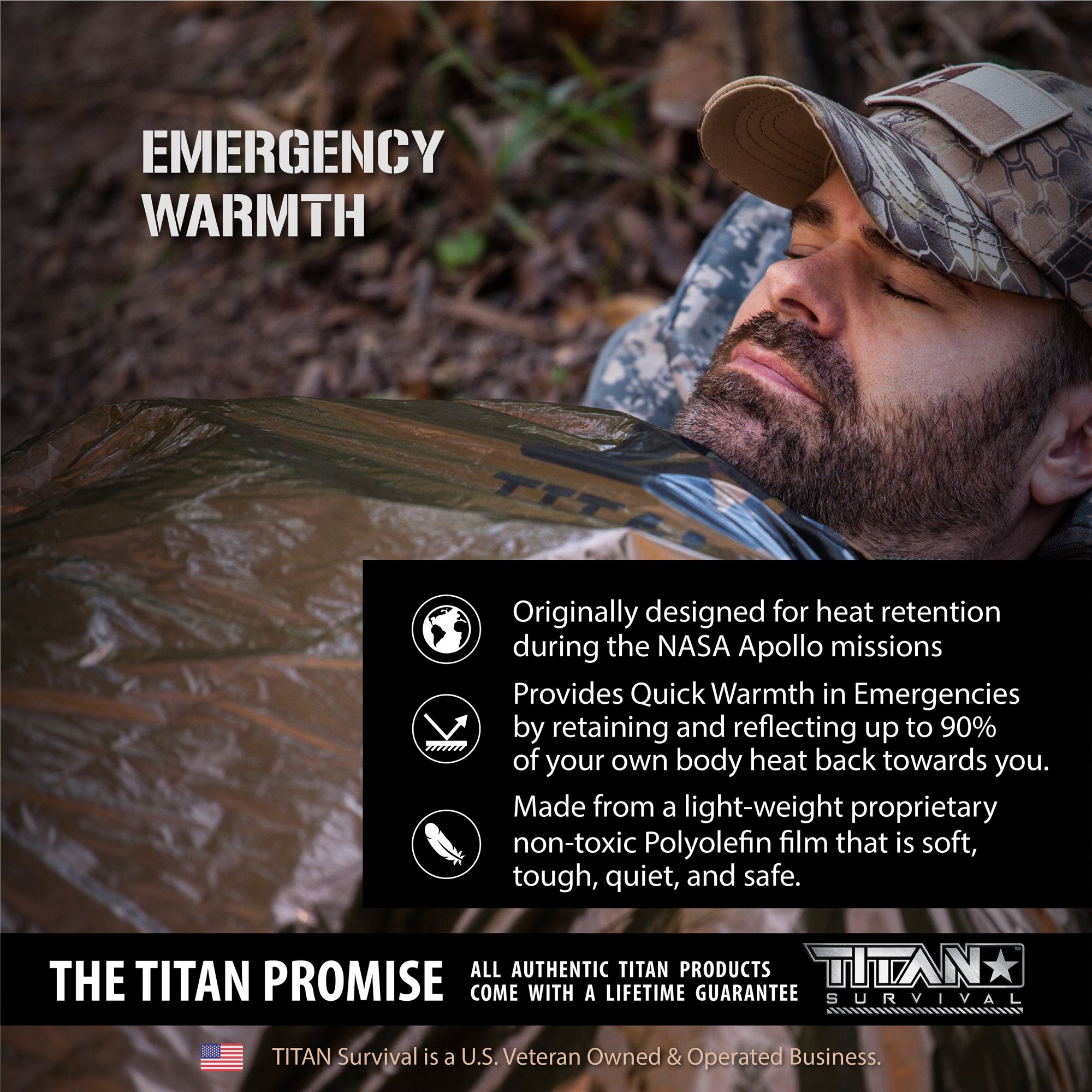 Titan Survival's Extra-Thick Emergency Mylar Sleeping Bag | Designed for NASA Space Exploration and Heat Retention. Perfect for Survival Kits and Go-Bags | PE, 36" x 78"
