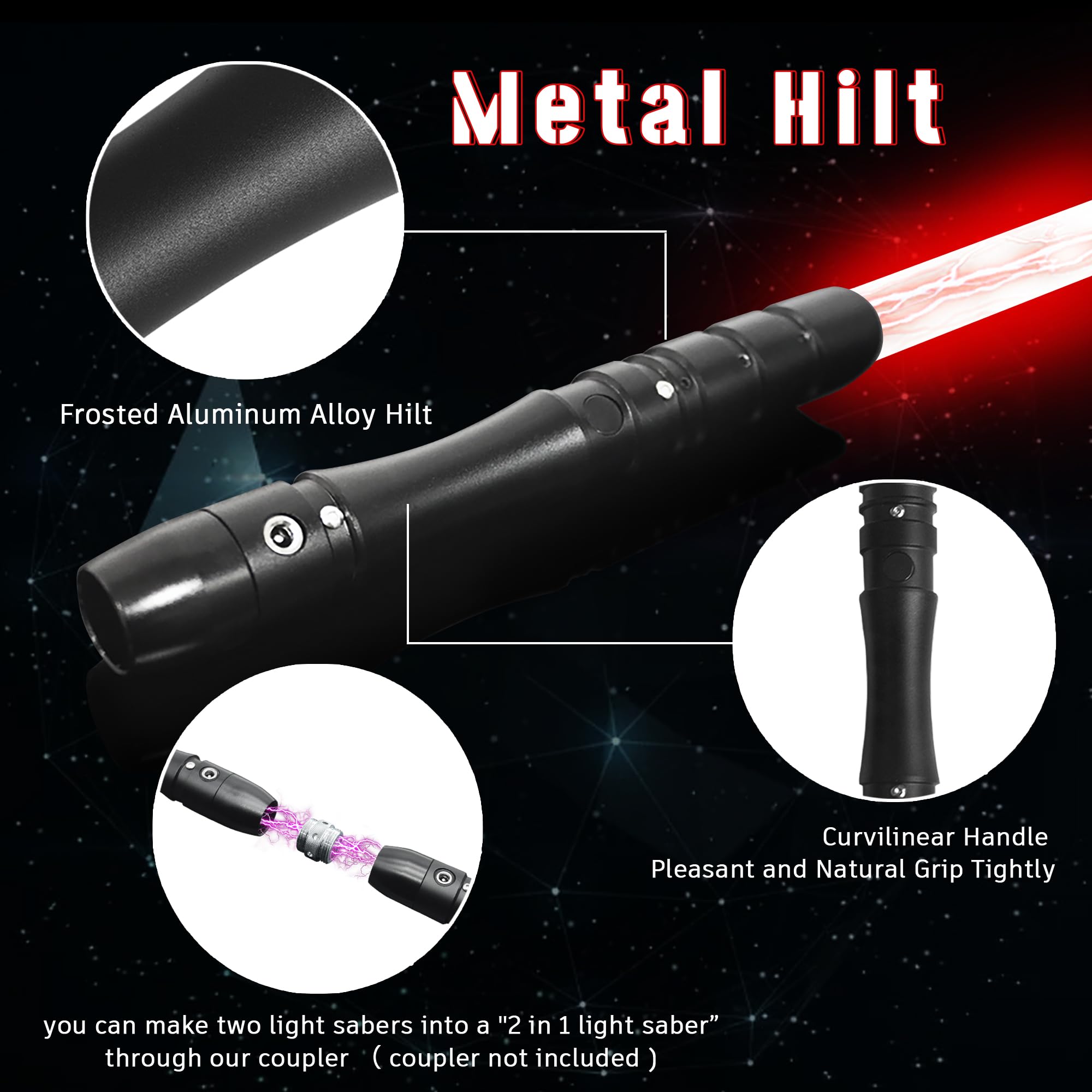 YDDSABER Jedi Sith LED Light Saber, Force FX Heavy Dueling, Rechargeable Lightsaber, Loud Sound High Light with FOC, Metal Hilt, Blaster, (Red)
