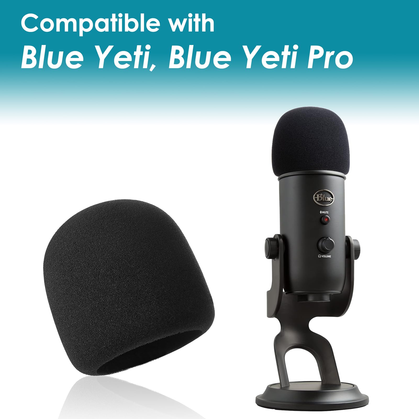 YOUSHARES Pop Filter for Blue Yeti, Yeti Pro Condenser Microphones, Blue Yeti Mic Cover Foam Microphone Windscreen Improve Sound Quality (Black)