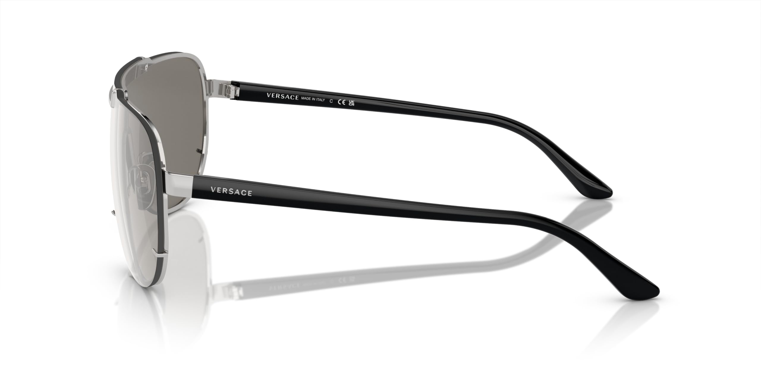 Versace Man Sunglasses Silver Frame, Light Grey Mirror Silver Lenses, 0MM