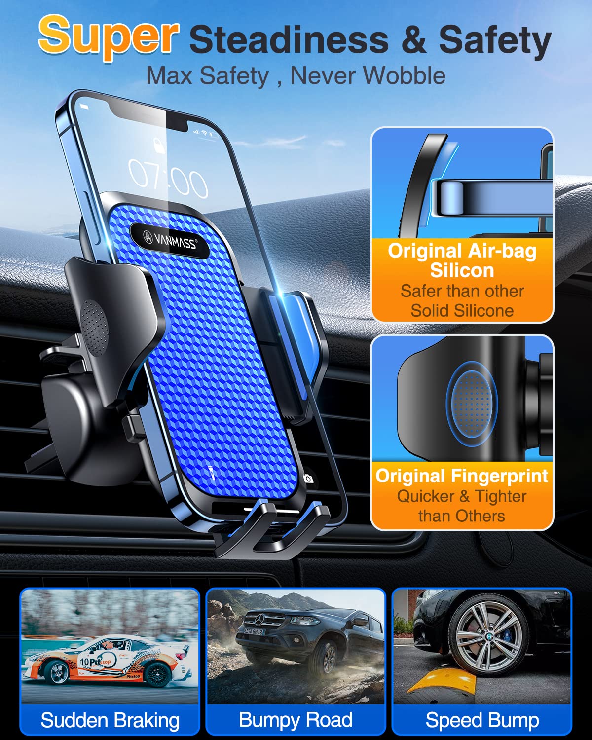 VANMASS 2024 【Best Military-Grade】 Phone Holders for Your Car 【65+LBS Strongest Suction & Clip】 Ultimate Cell Phone Mount Dashboard Window Vent for iPhone 15 Pro Max 14 13 12 Samsung Android Truck