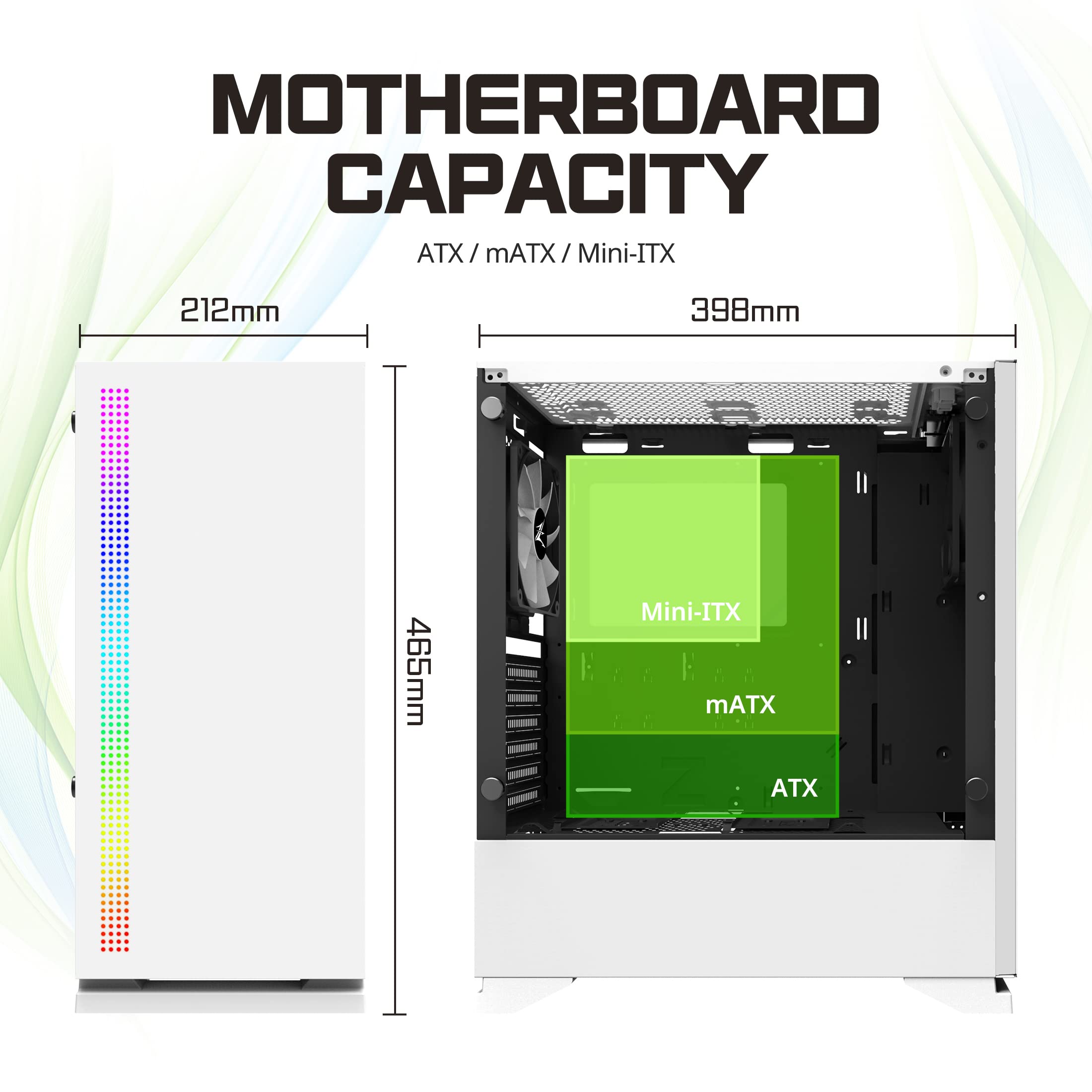 Zalman S5 ATX Mid-Tower Gaming PC Case, 2 x 120mm Fans Included (1x RGB), Thick 4mm Tempered Glass Side Panel, AIO Water Cooler Bracket, Front Panel RGB Strip (White)