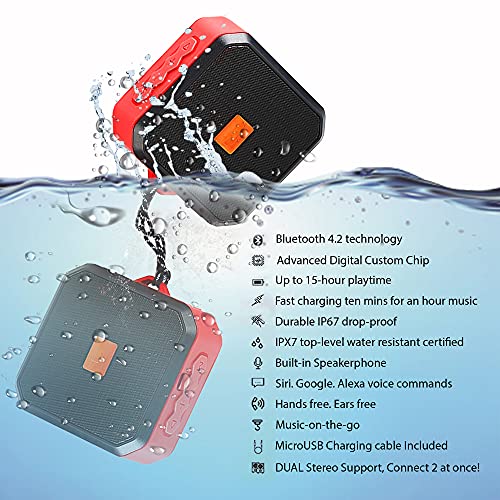 TEK STYZ IPX7 Speaker Compatible with Your Casio Wireless Casio G'zOne Commando 4G LTE with 13H Waterproof Playtime, Indoor, Outdoor Travel 1500 (RED)