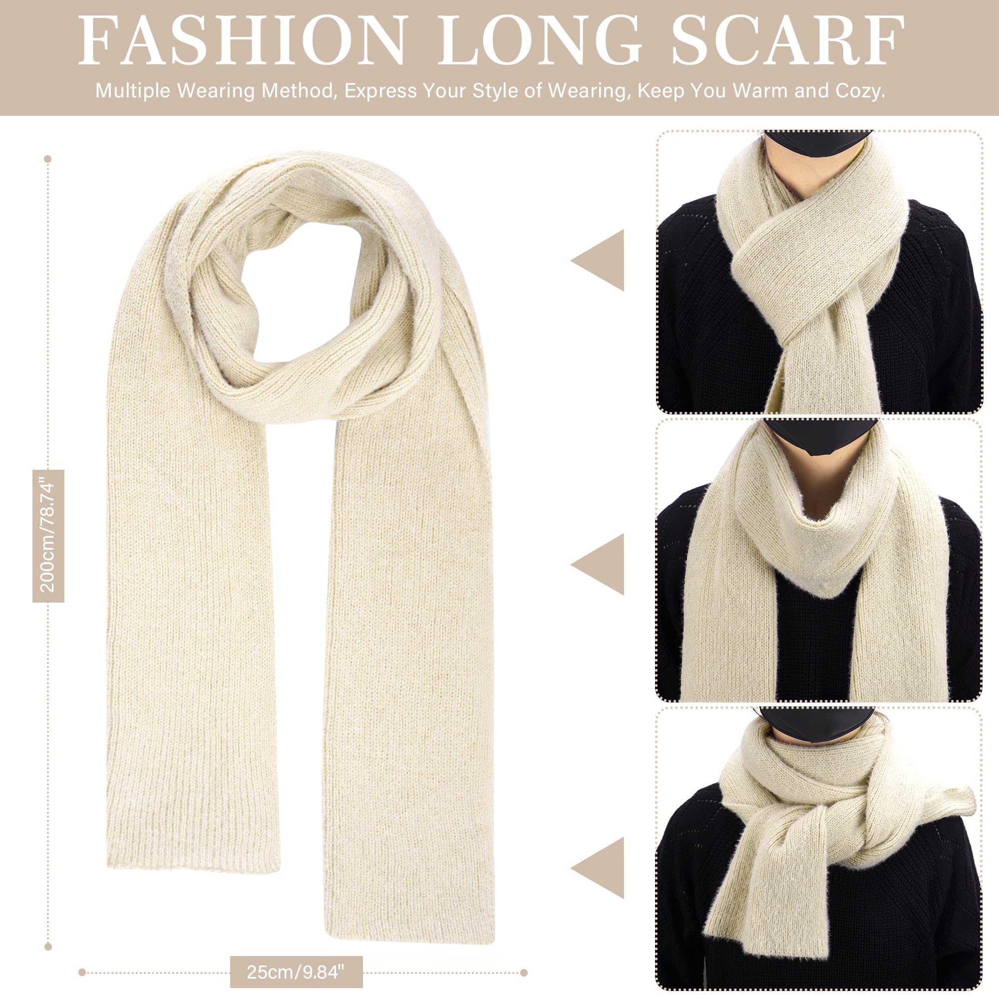 Womens Winter Warm Knit Beanie Hat Touchscreen Gloves Long Neck Scarf Set with Fleece Lined Skull Caps Gifts for Women Men
