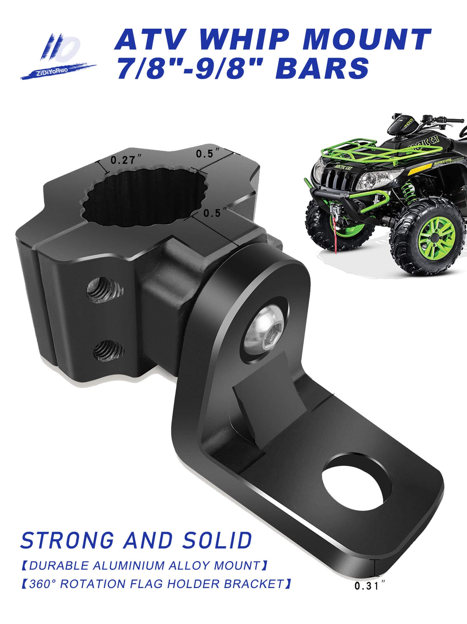 ZIDIYORUO Whip Light Mounts for ATV, Quad ATV Light Mounts Fit 0.875", 1", 1.125" Rack Bars and Bandlebars, Adjustable ATV Mount Made of Alloy Aluminum, Easy Installation (2 pcs Black)