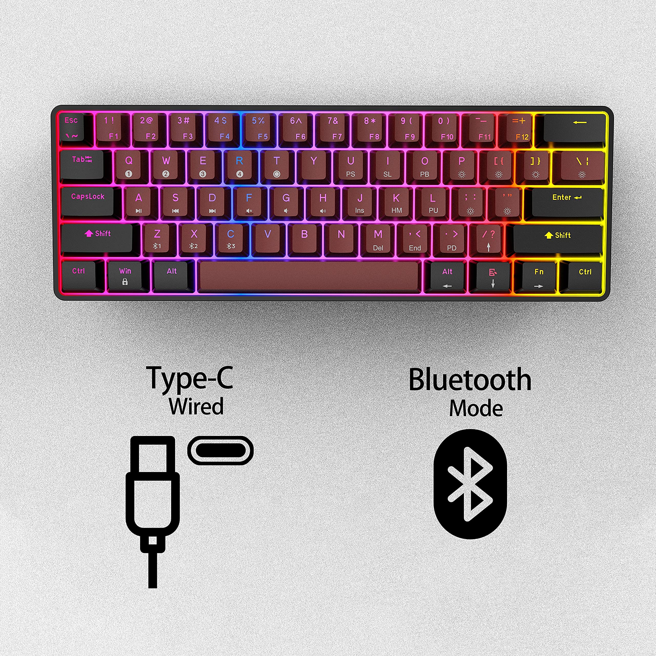 TMKB GK61 60% Mechanical Gaming Keyboard,Hot Swap Dual-Mode RGB Blacklit Ultra-Compact Mini Compact 61 Keys Keyboard for PC/Mac Gamer Full-Key Programmable (Red Switch)