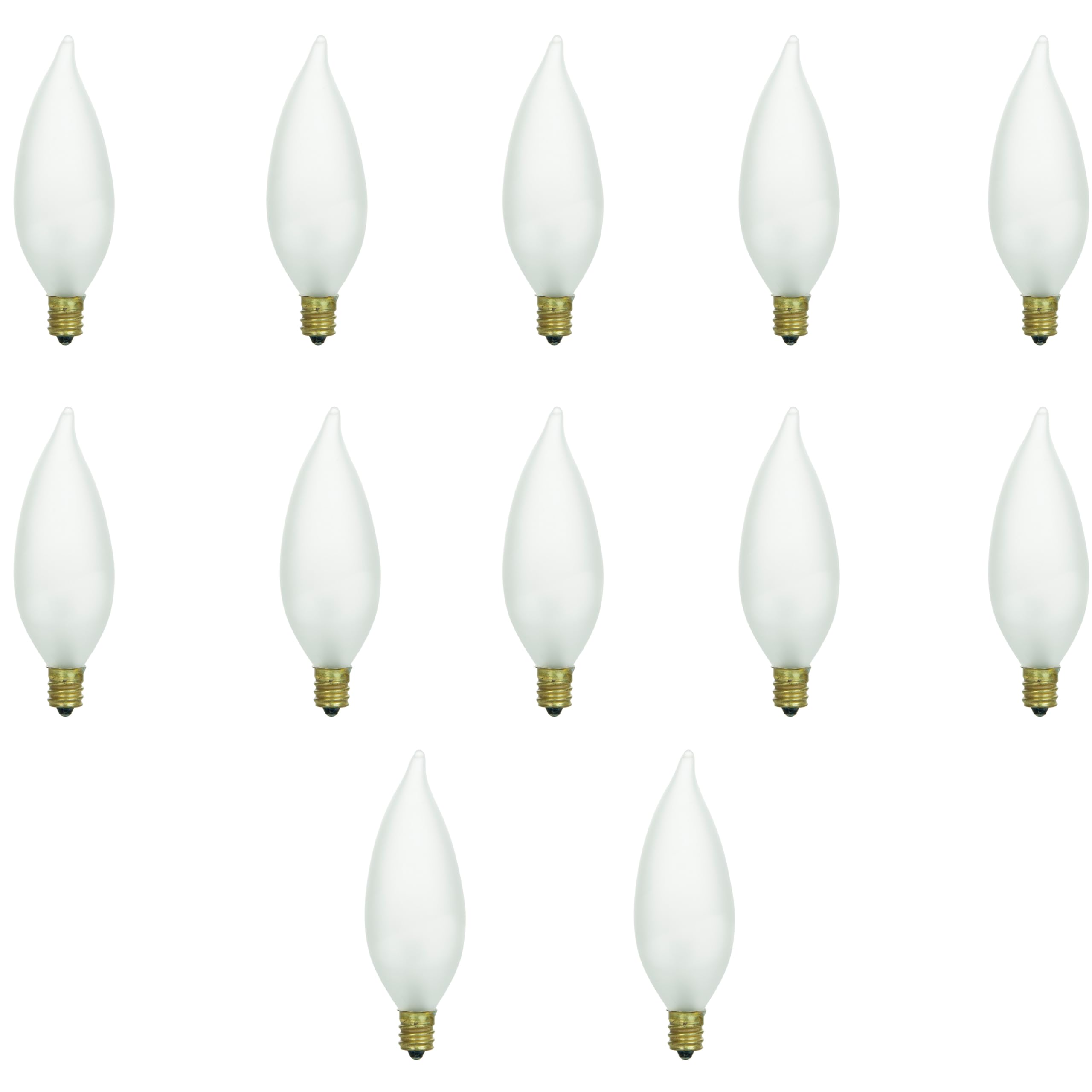 Sunlite 40035-SU Flame Tip Chandelier Light Bulbs, Frost, 60 Watts, Candelabra Base (E12), 120 Volt, Incandescent, Dimmable, 2600K Warm White, 12 Count