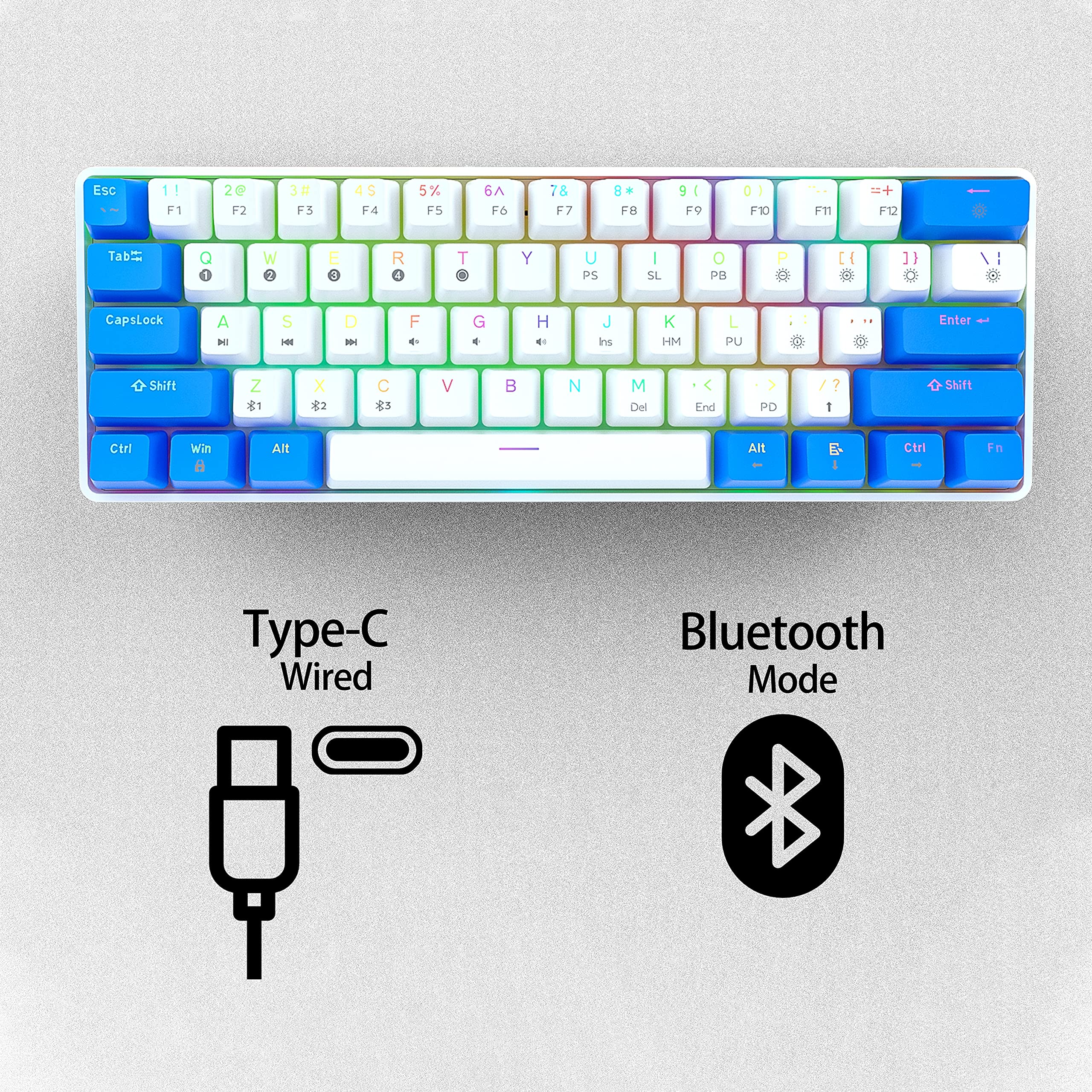 TMKB GK61 60% Wireless Keyboard Hot Swap Dual-Mode RGB Blacklit Audible Click Sound Mini Compact 61 Keys Mechanical Keyboard for PC/Mac Gamer Full-Key Programmable (Gateron Optical Brown Switch)