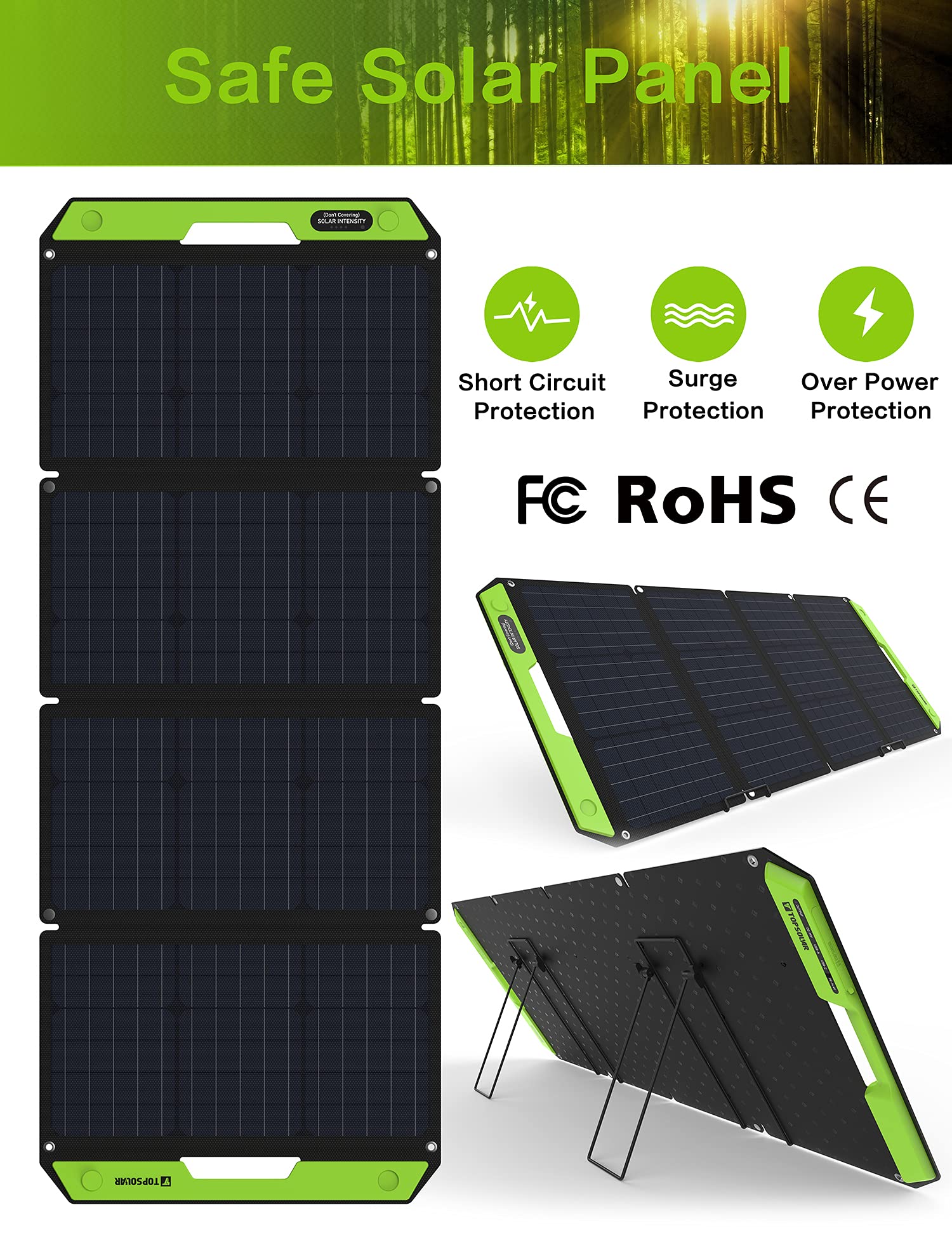 Topsolar 100 Watt Foldable Solar Panel Battery Charger Kit for Portable Generator Power Station Cell Phones 12V Car Boat RV Trailer Battery Charge (Dual 5V USB & 19V DC Output)