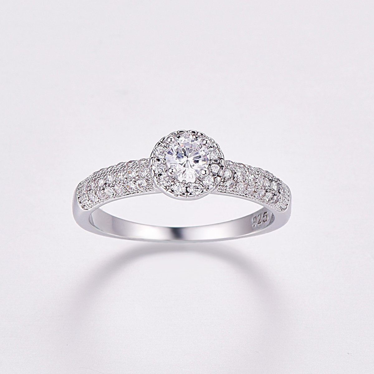 Veunora 925 Sterling Silver Created 4x4mm White Topaz Filled Bling Halo Engagement Wedding Ring for Women Size 9