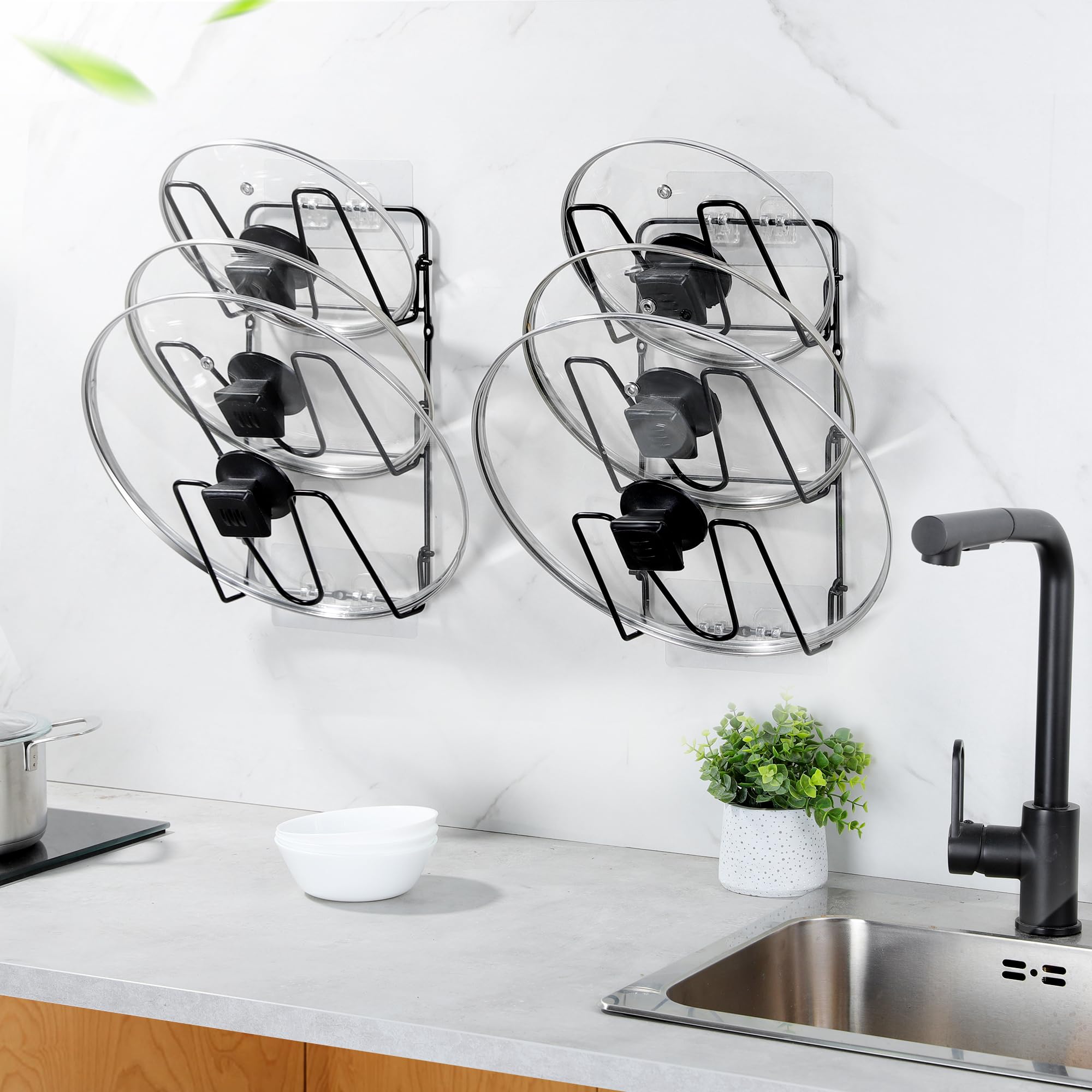 YIGII Towel Hook/Adhesive Hooks + 6 Tier Pot Lid Organizer/Pot Lids Holder