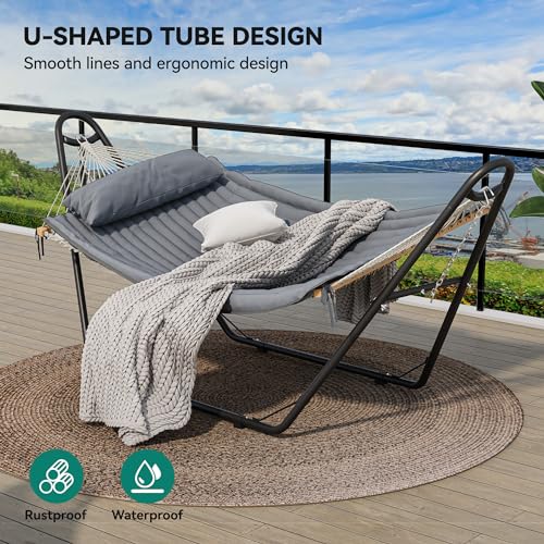 YITAHOME Hammock with Stand Included Hammock Heavy Duty Hammocks Waterproof Portable Hammock with Pillow Storage Bags 450lbs for Outdoors,Backyard, Gray Upgraded