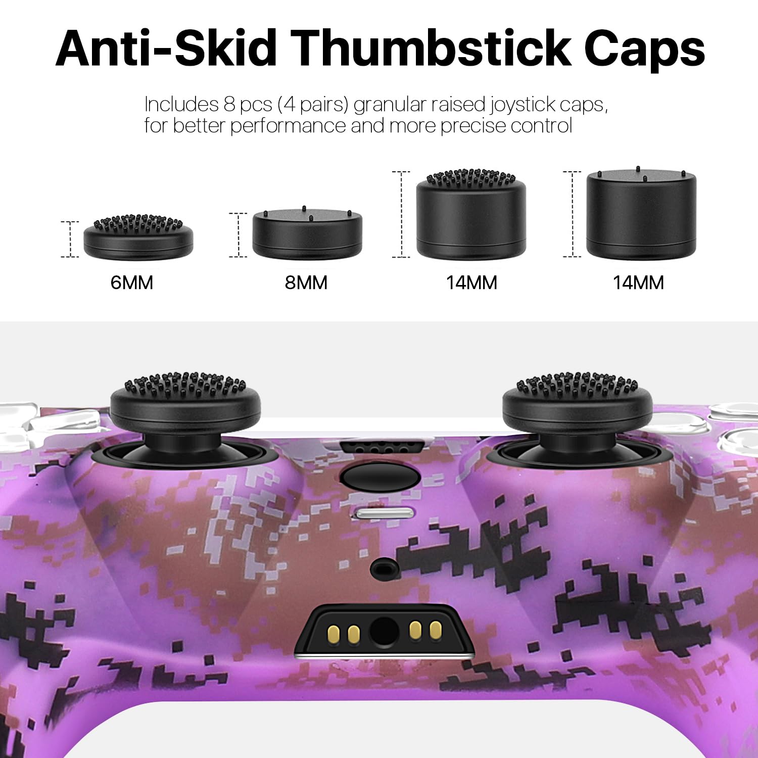 TNP Controller Case for PS5 Silicone Controller Skin for Dualsense Cover + 8 Pro Thumb Grips Set Sony Playstation 5 Skins Accessories Camo Purple with Ergonomic Textured Grip