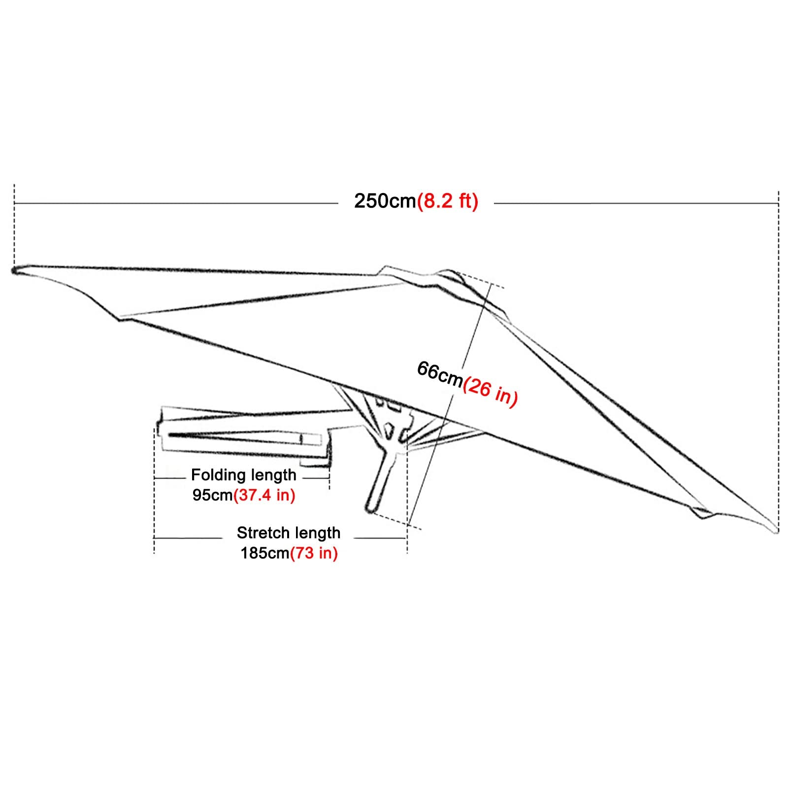 WooDeY Garden Wall Mounted Patio Umbrella - 8ft/250cm, Outdoor Balcony Tilting Sunshade Umbrella, Adjustable Pole