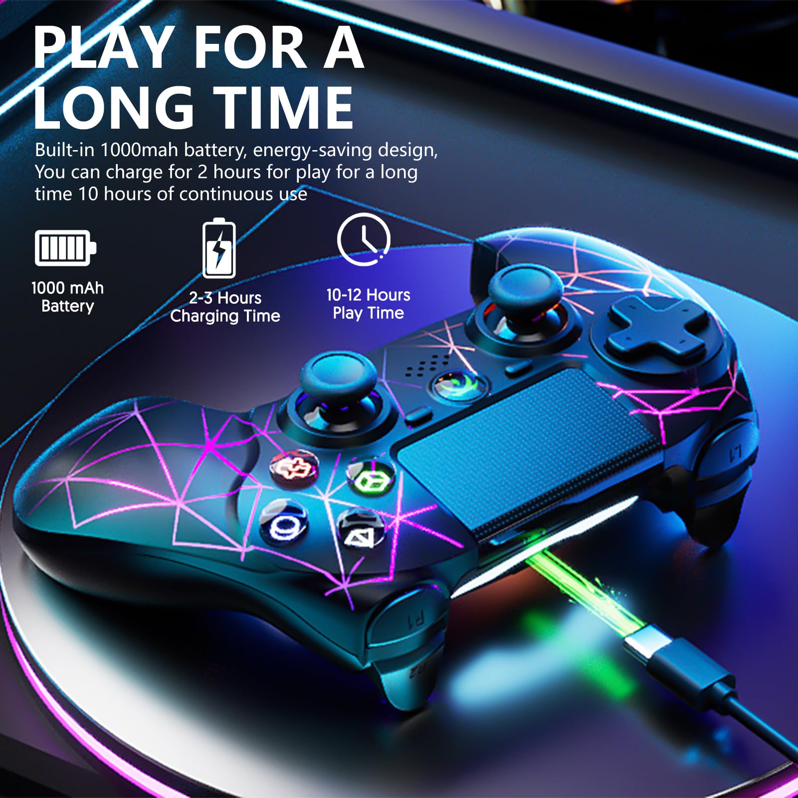 XISOGUU LED Wireless Controller for Playstation 4 Compatible with PS4/Slim/Pro with Dual Vibration/6-Axis Motion Sensor/Audio Function/Light Up (Black-Light Up-2)