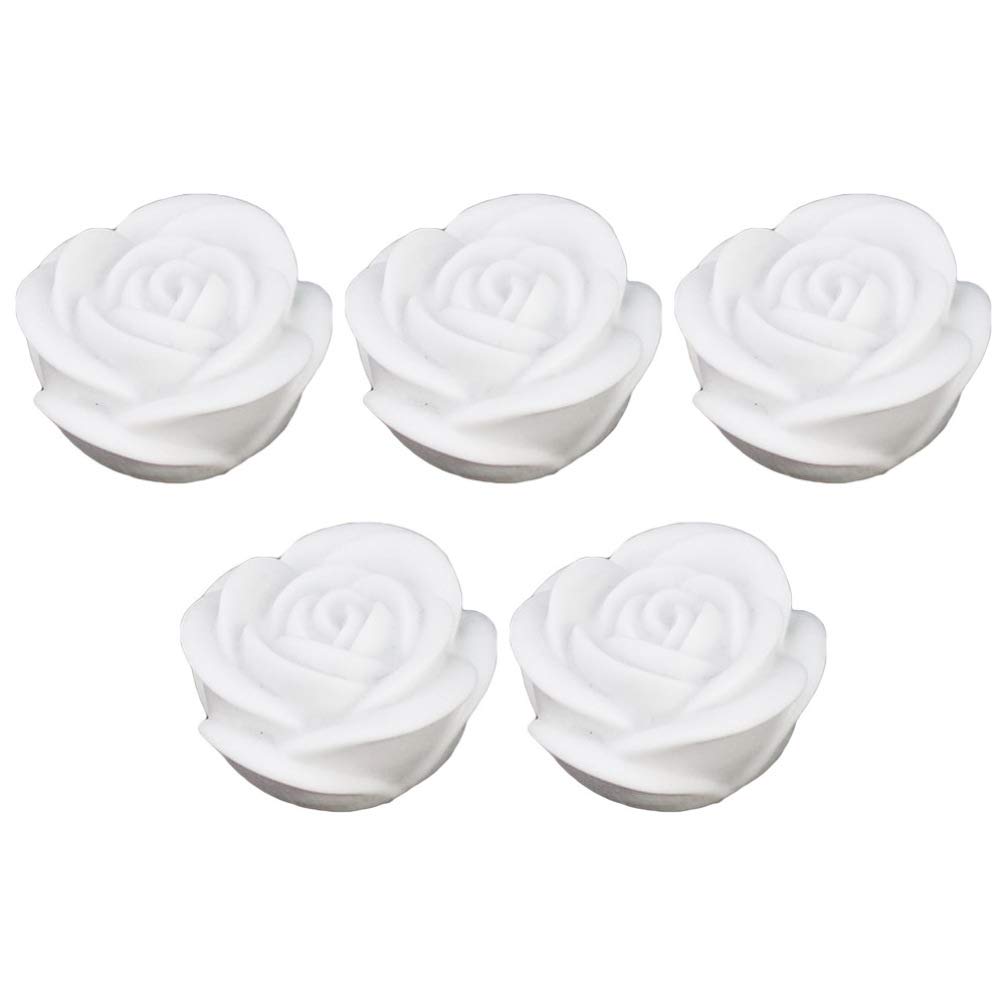Uonlytech 5 Pcs Flameless Candle Flower Night Light LED Tea Lights Waterproof Floating Rose for Pool Garden Fish Tank Wedding Party Decor White