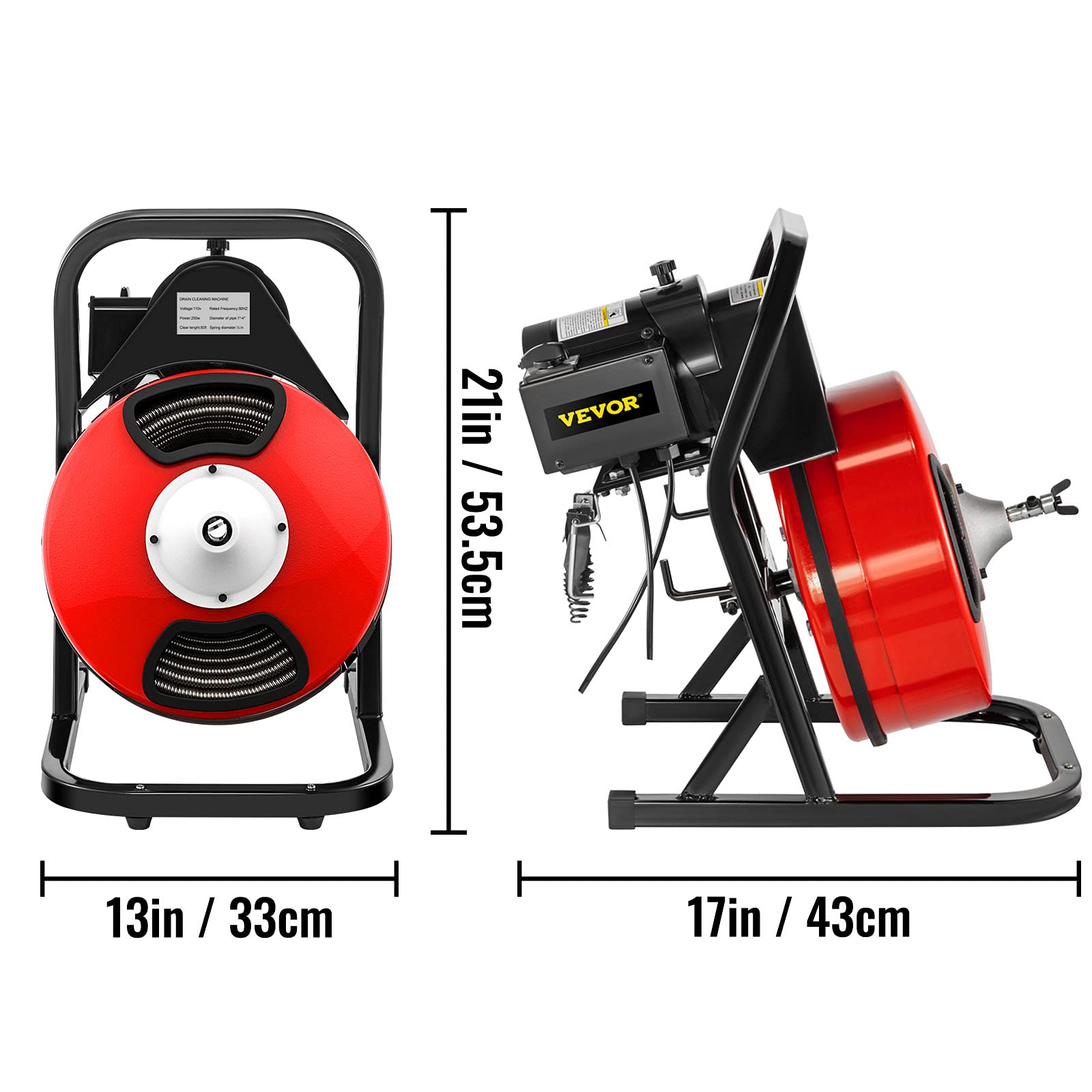 VEVOR Drain Cleaner Machine 50FTx1/2Inch, Sewer Snake Machine with 4 Cutter & Foot Switch, Electric Drain Auger for 2" to 4" Pipesā¦