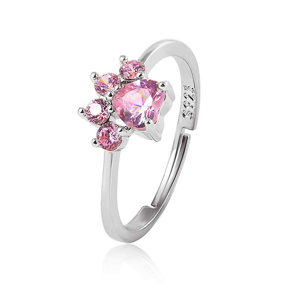 YOOE Adjustable Cat Paw Print Ring Zircon Dog Claw Gold Silver Ring Woman Jewelry birthday Gift (Silver)
