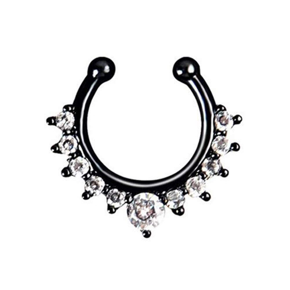 XUKEKOY 6pcs Fake Septum Clicker Nose Ring Rhinestone Non Piercing Hanger Clip Body Jewelry