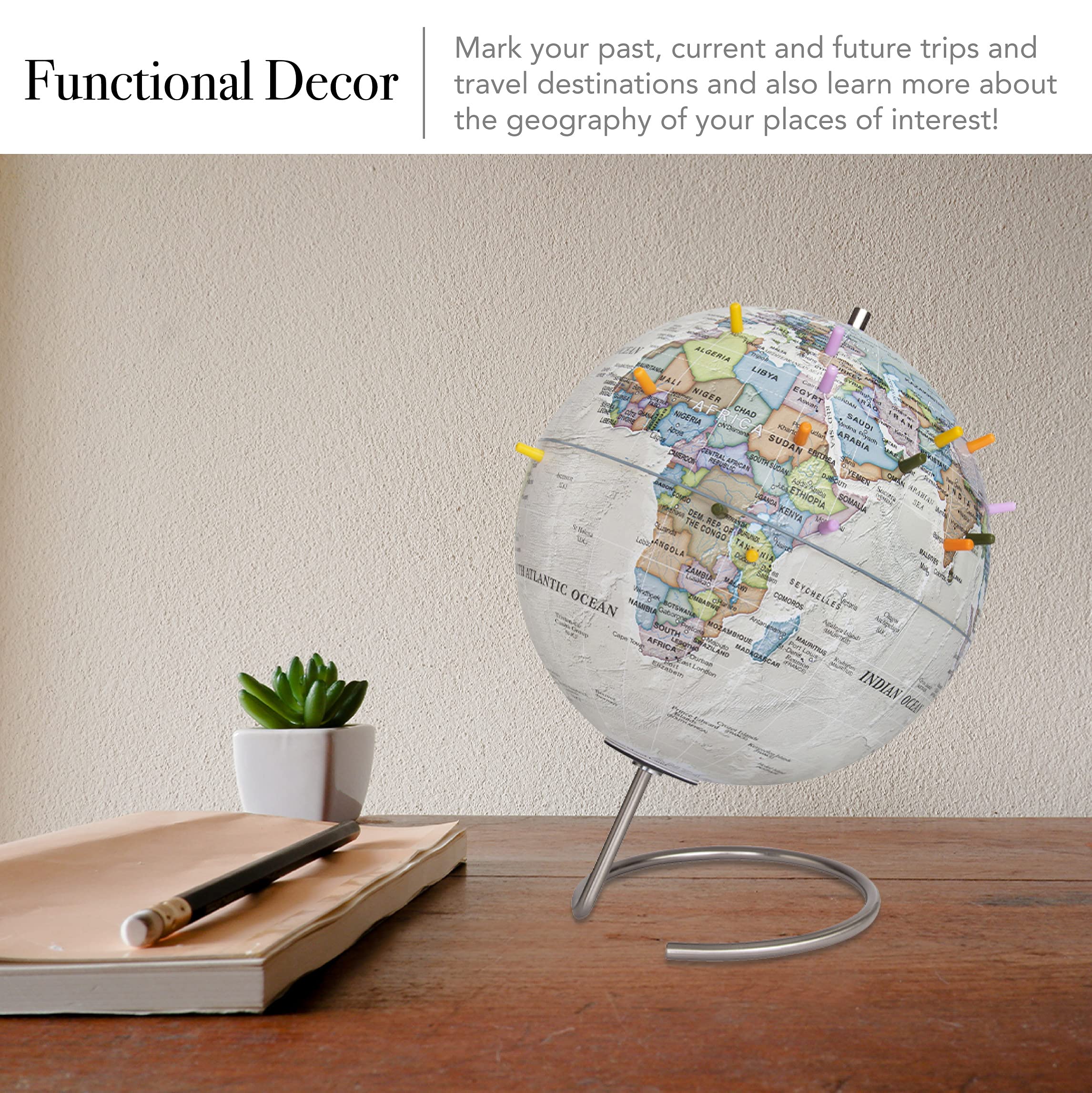 Waypoint Geographic MagneGlobe, 9” Metal Globe with 32 Magnetic Pins for Marking Travels, Interactive World Globe For Home or Office Decor, Gift for All, Antique