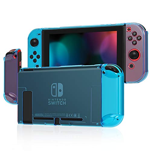 TNP Dockable Case for Nintendo Switch - Clear Protective Case for Nintendo Switch and JoyCon Controller with 3 Set Thumb Grip Caps - Switch TPU Case, Tinted Blue