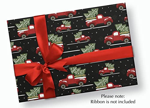 Stesha Party Red Christmas Truck Holiday Wrapping Paper - Folded Flat 30 x 20 Inch (3 Sheets)