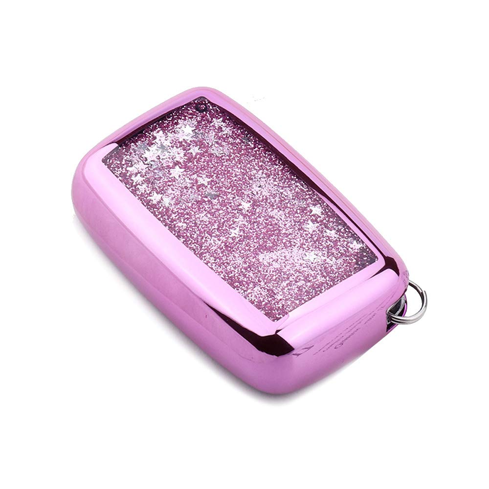 YIJINSHENG TPU Car Key Soft Plating Protection Shell Case Cover for Land Rover Jaguar Evoque,Velar,Sport,Discovery 5-Button Smart Key Remote Fob Shell Key Chains (Pink)