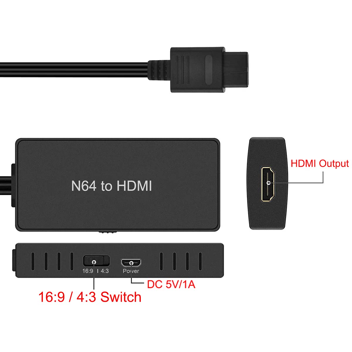 Y.D.F N64 to HDMI Converter, HDMI Cable for N64 /SNES/NGC/SFC No Need to Install Drivers Plug and Play