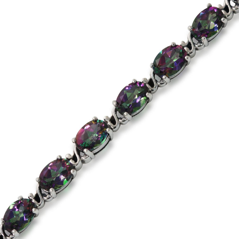 Silvershake 15.64ct. Mystic Fire Topaz 925 Sterling Silver Victorian Style 7.5 to 9 Inch Adjustable Bracelet