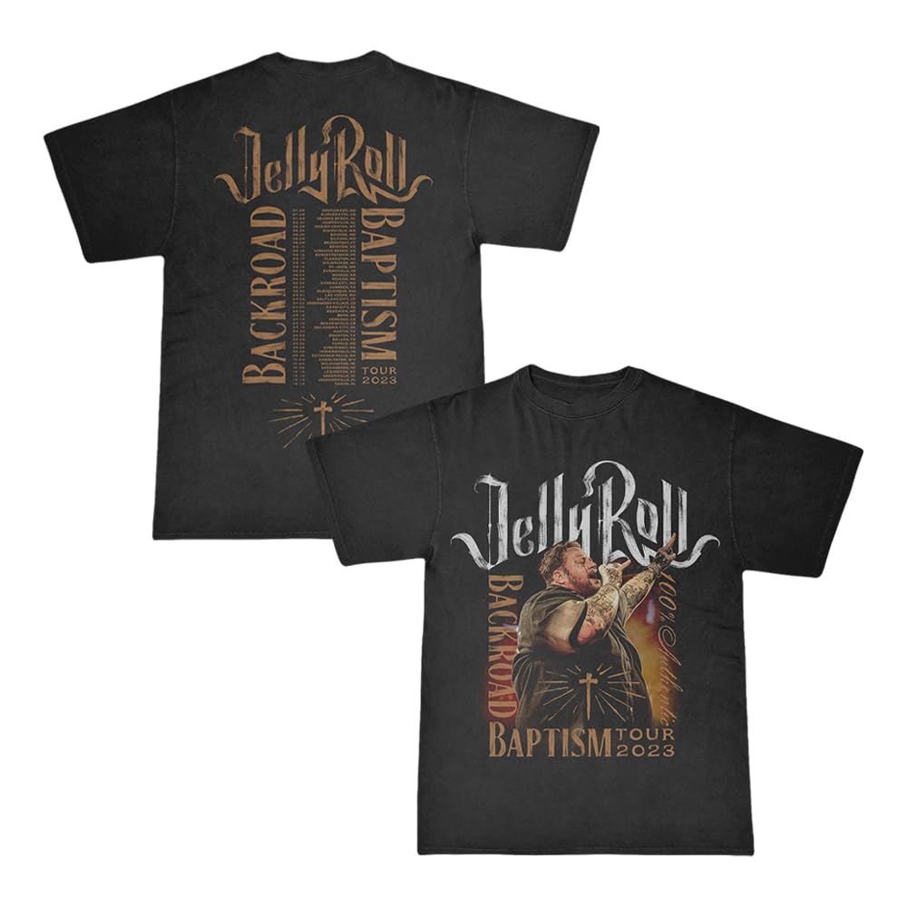 YQPTZJBE Jelly Roll Backroad Baptism Merch T-Shirt Women/Men New Logo Summer Cosplay Tshirt Shortsleeve Tee (Black,Medium)