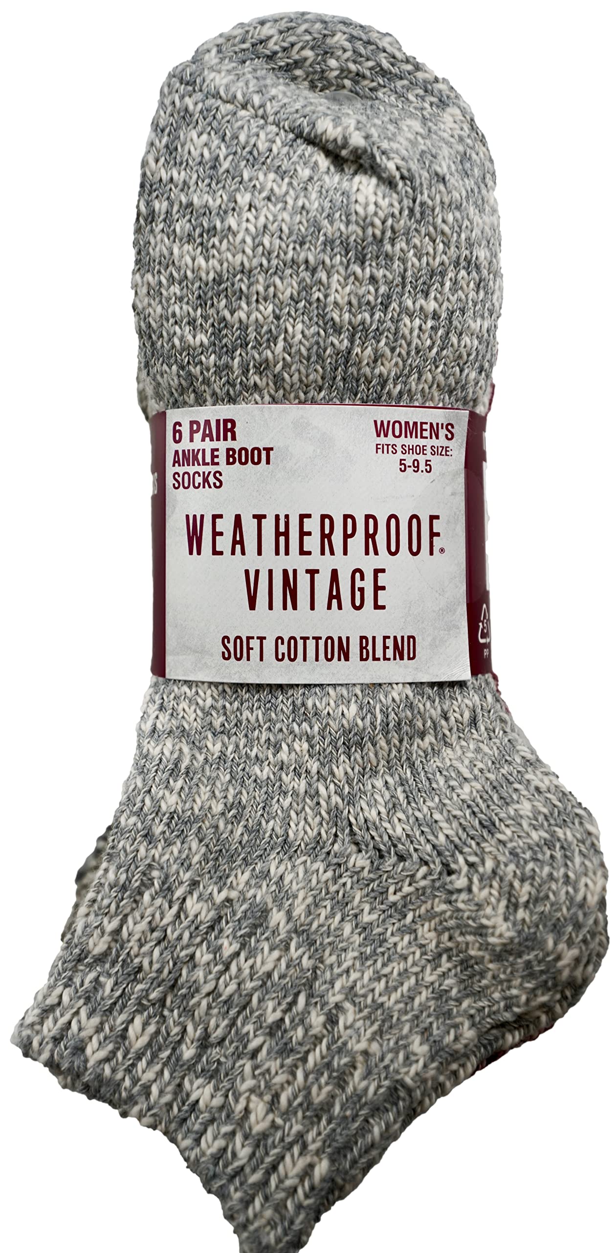 Weatherproof Legwear Women's Ankle Boot Socks Soft Cotton Blend, Black Gray Olive Red, 6 Pairs, 9.5, (1533562)